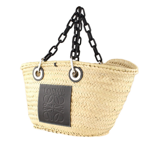 Loewe | Bags | Loewe Raffia Woven Chain Basket Bag Natural Black | Poshmark